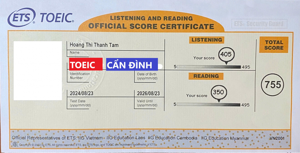 Quá trình chinh phục 755 tại TOEIC CẨN ĐÌNH