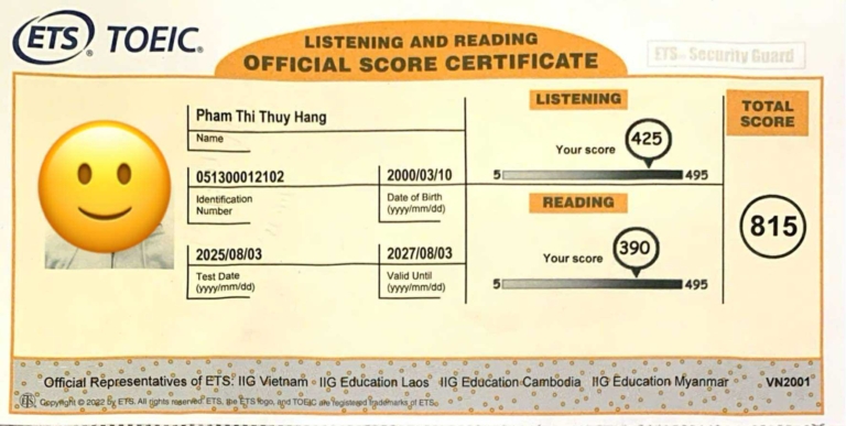 Mình đã từ 495 lên 815 trong vòng 5 tháng tại TOEIC CẨN ĐÌNH như thế nào